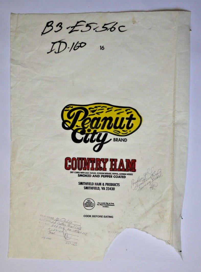Vintage Paper Sack Bag - PEANUT CITY COUNTRY HAM, SMITHFIELD HAM ...