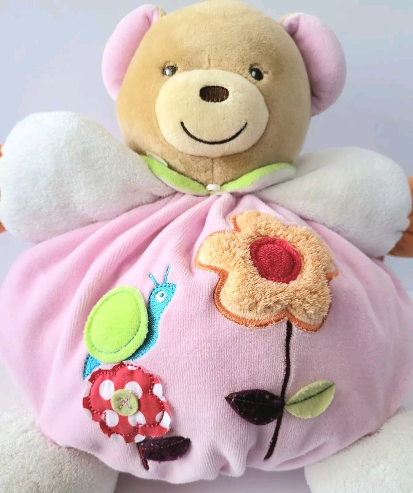 KALOO VALOUR PLUSH BEAR TAN, WHITE, PINK, FLOWERS AND SNAIL WITH RATTLE ...