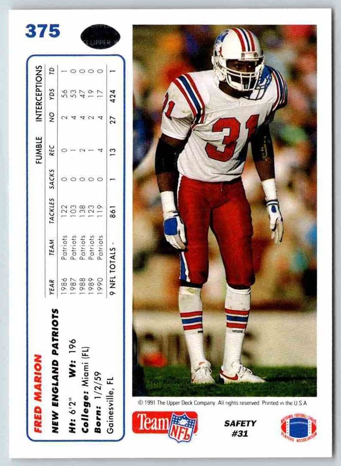 1991 Upper Deck Fred Marion #375 Football Card | eBay