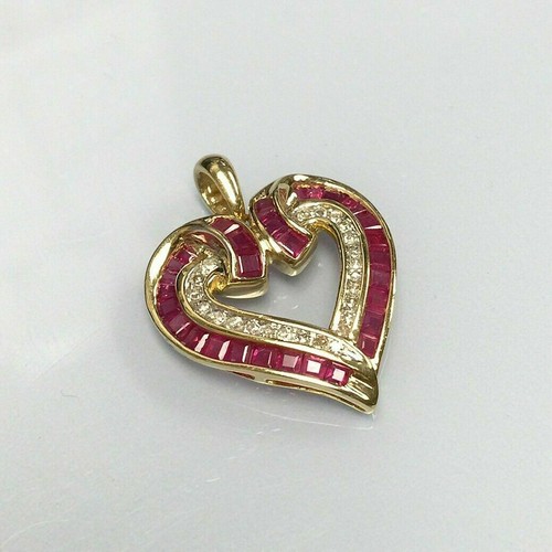 2Ct Princess Cut Ruby Lab Created Lovely Heart Pendant 14K Yellow Gold ...