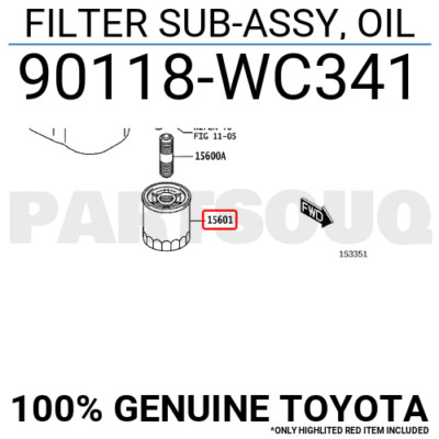 90118WC341 Genuine Toyota FILTER SUB-ASSY, OIL 90118-WC341 | eBay