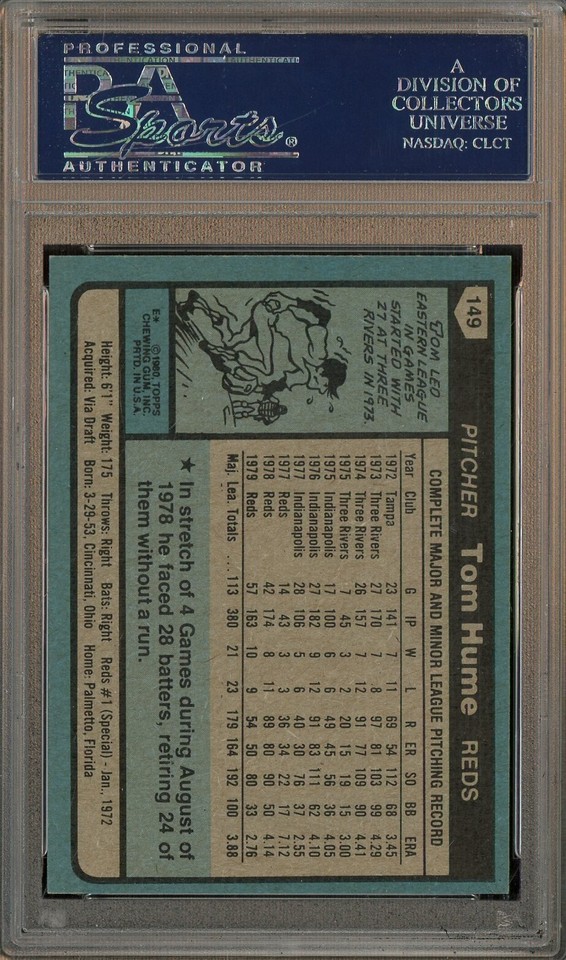 1980 Topps #149 Tom Hume Reds PSA 9 MINT | eBay