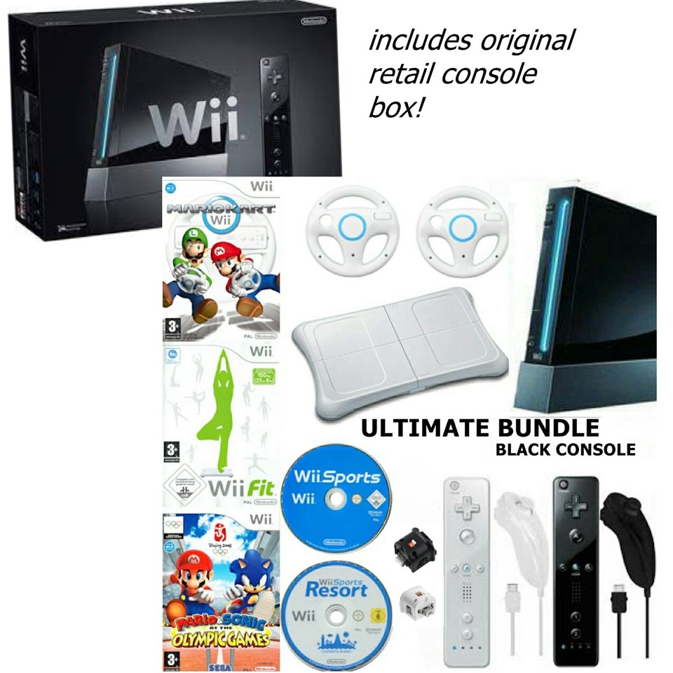 Nintendo Wii Console + Games + Mario Kart 2 Remotes +Wii Fit Board ...