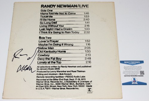 SINGER RANDY NEWMAN SIGNED 'LIVE' VINYL RECORD ALBUM LP BECKETT BAS COA ...