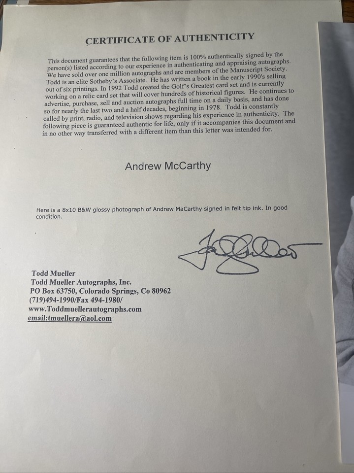 Autographed 8x10 Of Andrew McCarthy “Pretty In Pink” | eBay