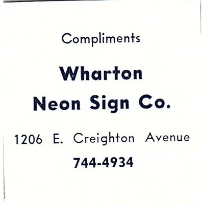 Wharton Neon Sign Co 1206 E. Creighton Ave Fort Wayne Indiana 1964 Ad ...