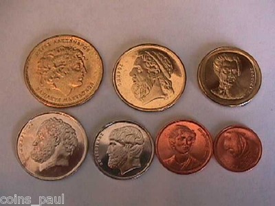 Greece Grece Grecia 7 coins set 2000, 1, 2, 5, 10, 20, 50, 100 dr. UNC ...