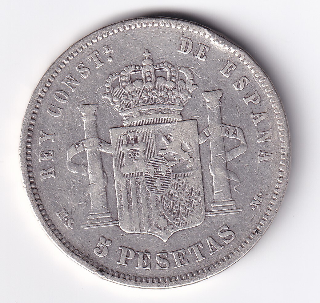 Spain Coin 5 Pesetas 1883 King Alfonso XII Silver .900 Large Silver ...