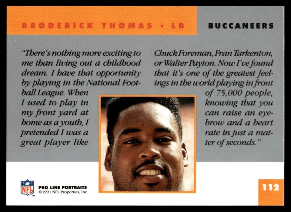 1991 Pro Line Portraits #112 Broderick Thomas Tampa Bay Buccaneers | eBay
