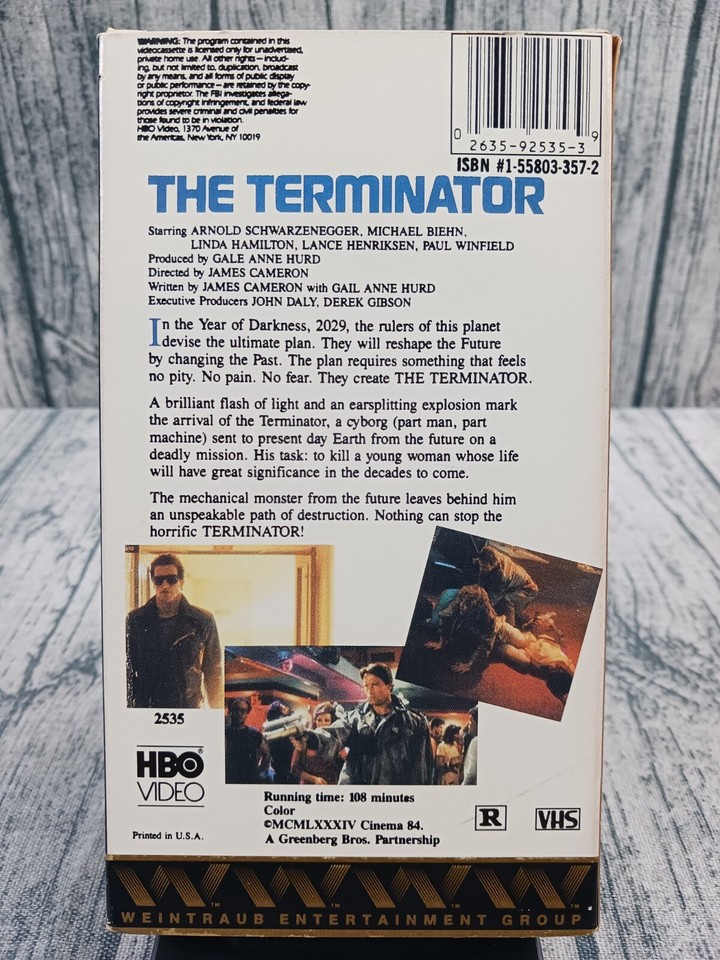 The Terminator VHS Tape 1984 Schwarzenegger Sci-Fi First HBO Video ...