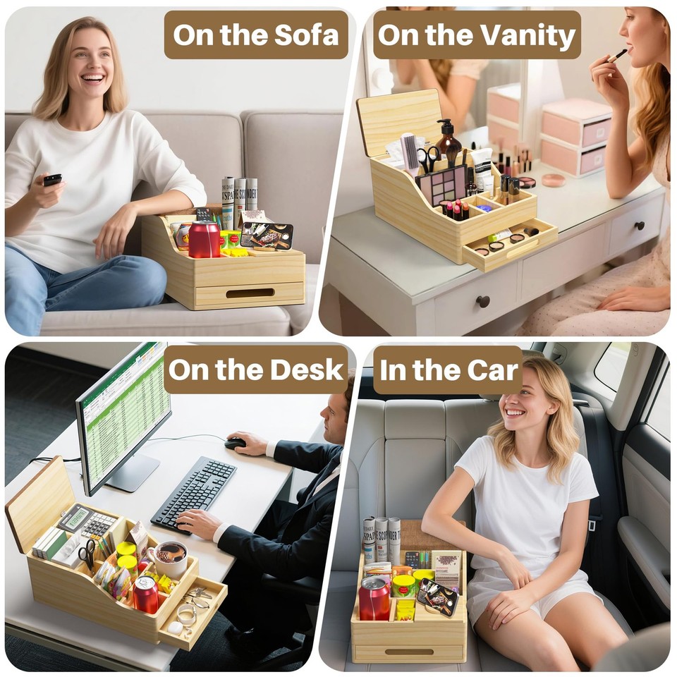 Couch Caddy with Cup Holders, Multi-Use Sofa Table with Flip Top Push ...