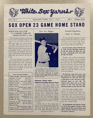 Chicago White Sox Yarns Baseball Newsletter V 2 N 4 July 1951 | eBay