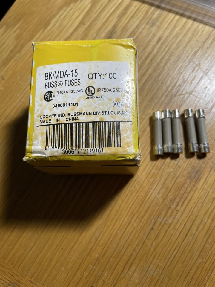 A lot of FIVE (5) BUZZMANN BK/MDA-15, 15A 250V slo-blow Ceramic fuses ...