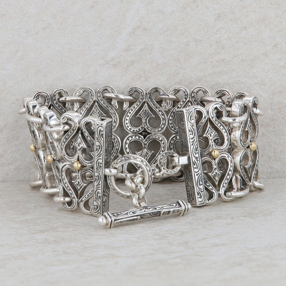 Sterling Silver and 18k Yellow Gold Konstantino Wide Link Bracelet | eBay
