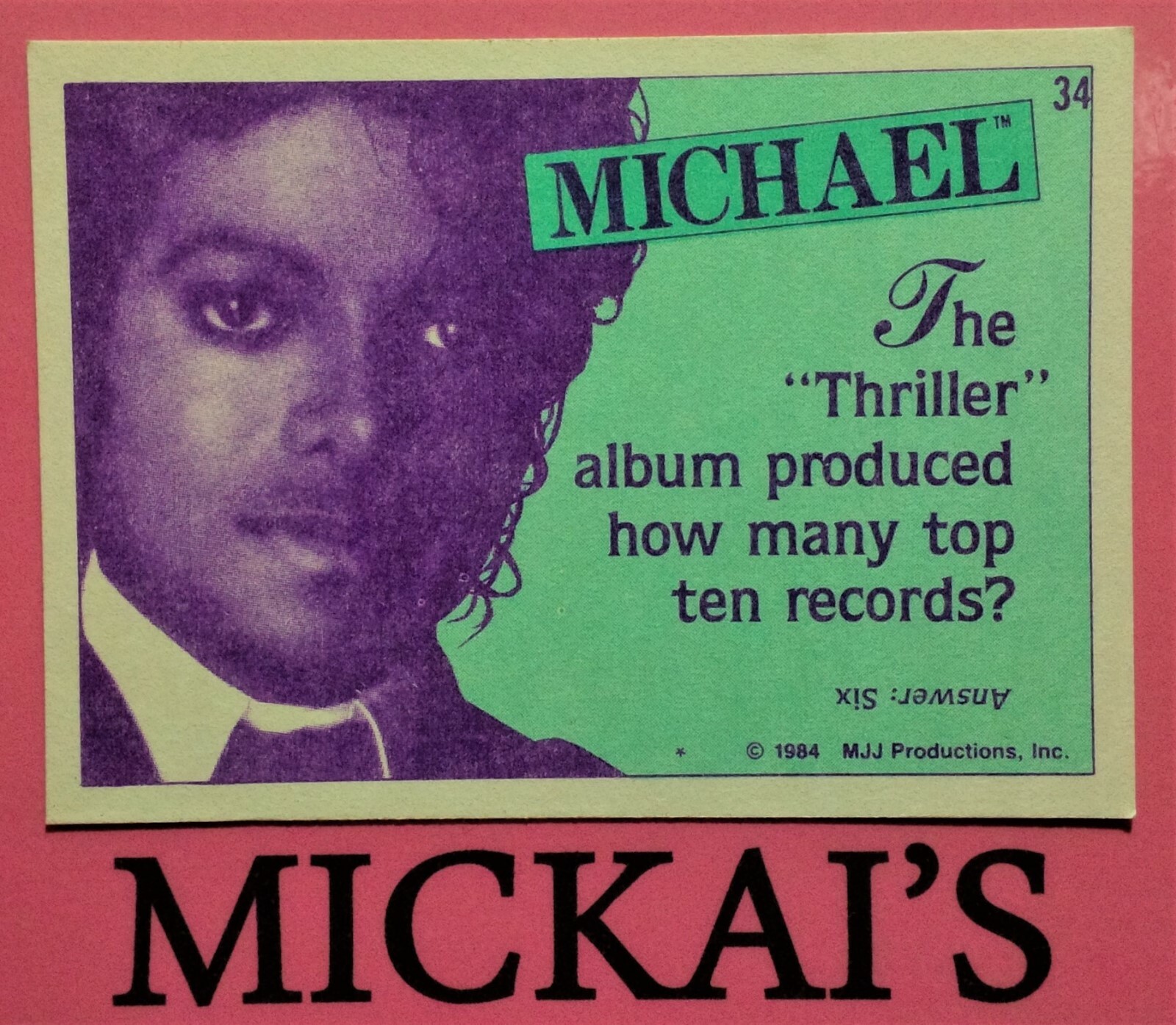 1984 TOPPS MICHAEL JACKSON SERIES TWO - TRADING CARD #34 - MJJ ...