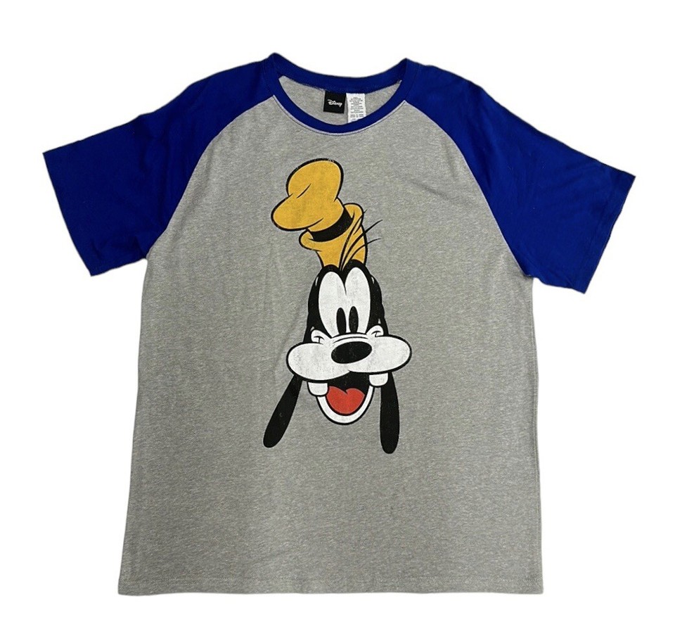 Disney World Women's Grey Blue Raglan Goofy Graphic Short Sleeve Top T ...