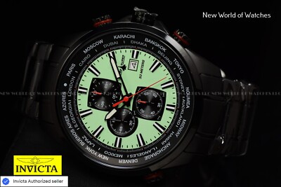NEW Chase-Durer Mens 50mm LUMINOUS Green Dial WORLD TIMER Black Steel ...