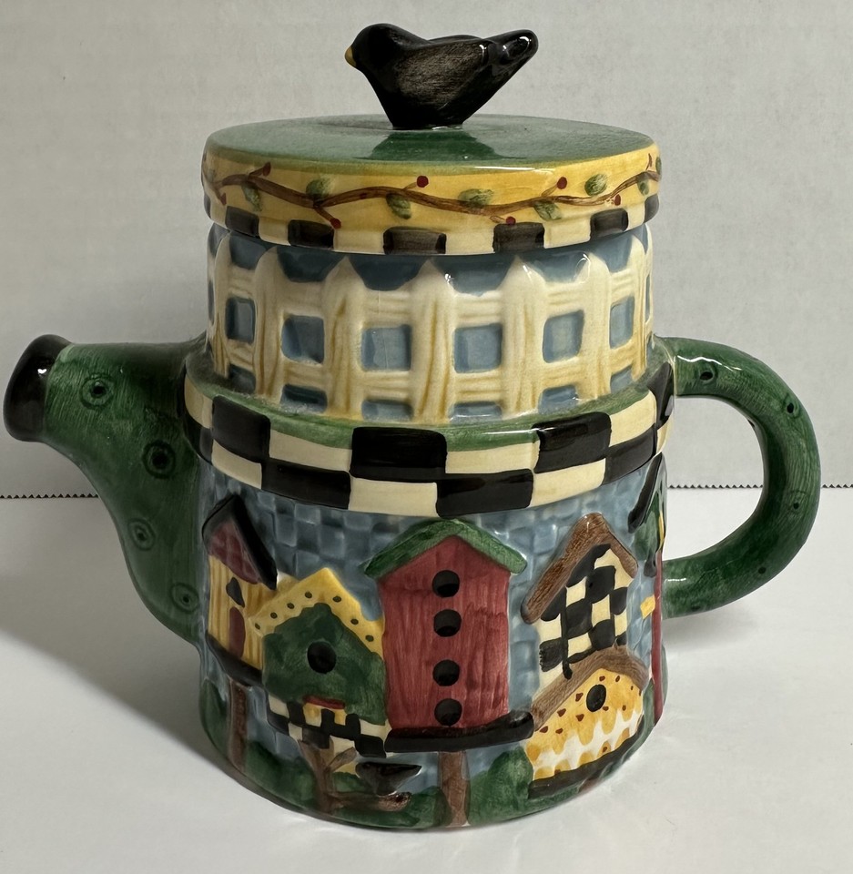 Debbie Mumm Sakura Hand Painted Birdhouse Teapot with Bird on Lid | eBay
