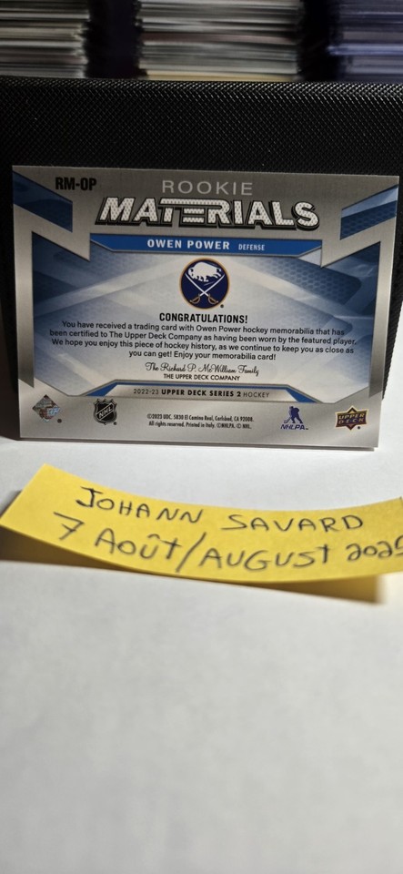 2022-23 Upper Deck OWEN POWER RC Patch SSP /25 #RM-OP Hockey Card ...