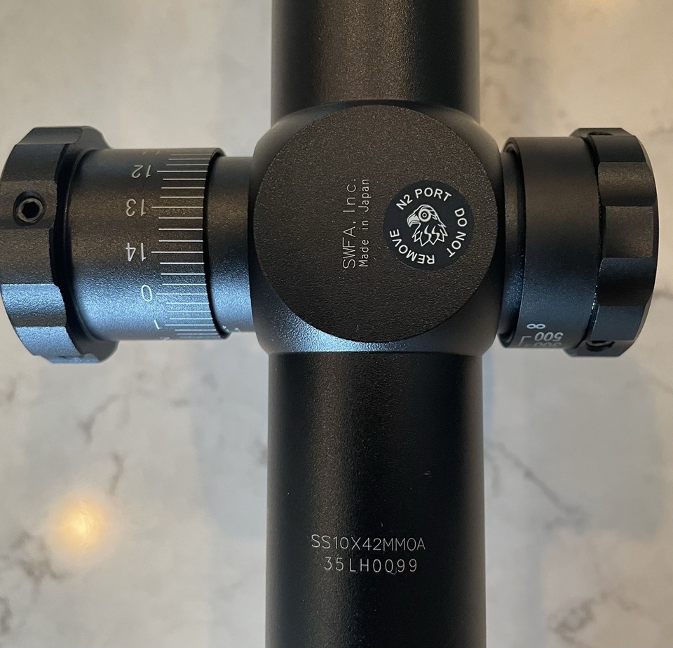 SWFA SS Tactical Rifle Scope W/Side Focus 10x42 MOA-Quad Reticle Sun ...