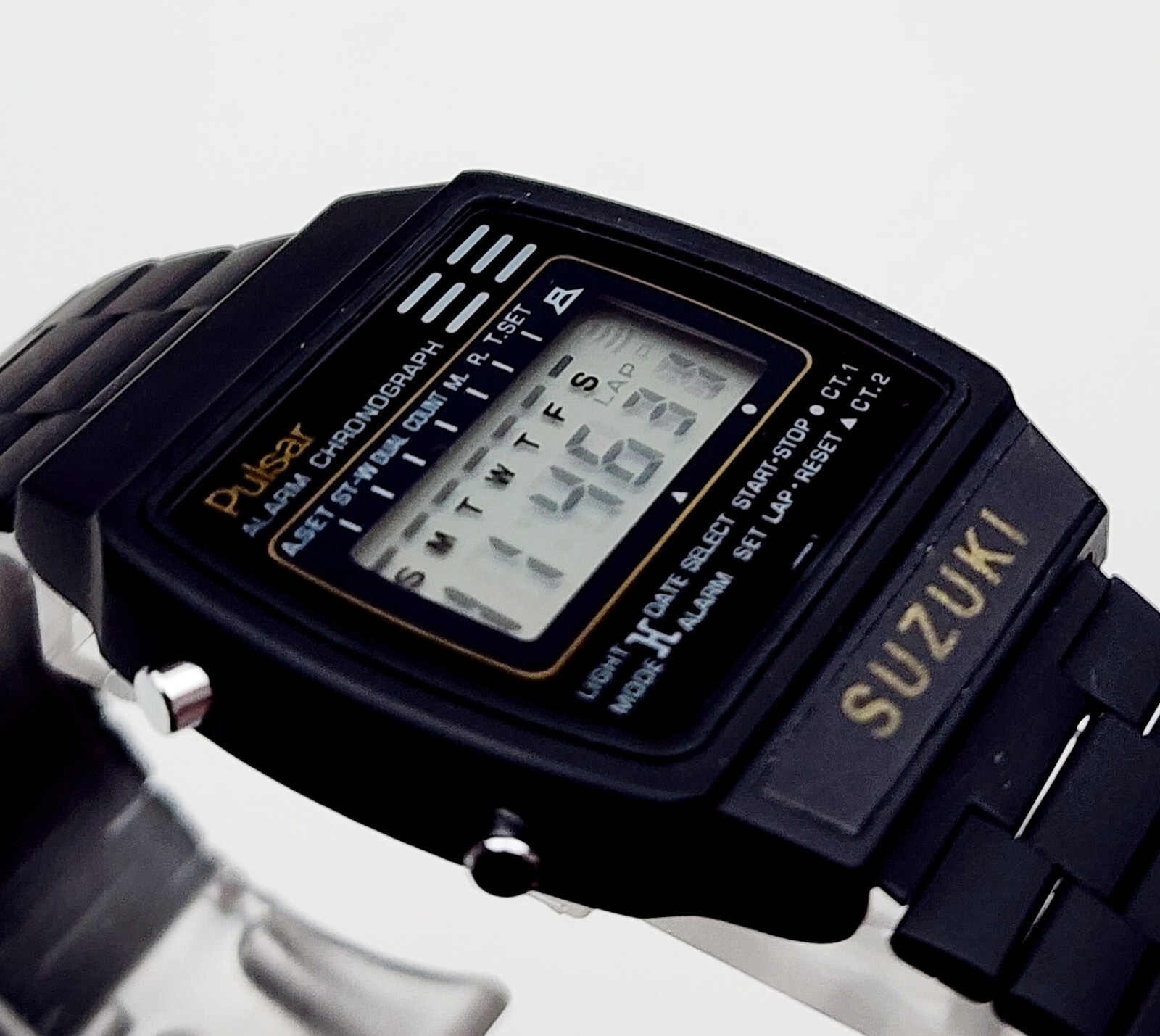 RARE Pulsar Suzuki Retro LCD Digital Watch Y759-4009 Black Plated for ...