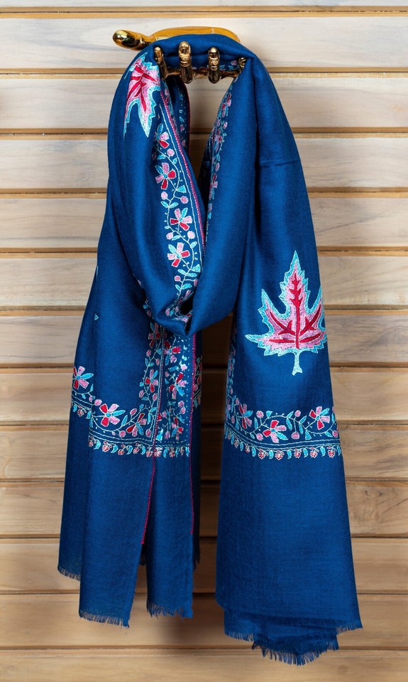 Handmade Pashmina Wool Shawl Kashmir Chinar Leaf Designer Scarf Warm ...