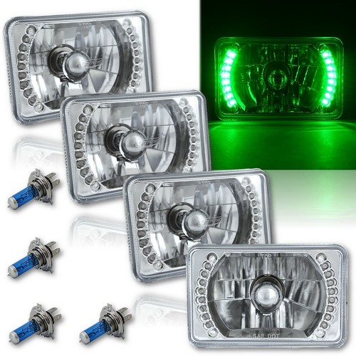 4X6" Green LED Halo Drl Halogen Headlight Headlamp Light Bulbs Crystal ...