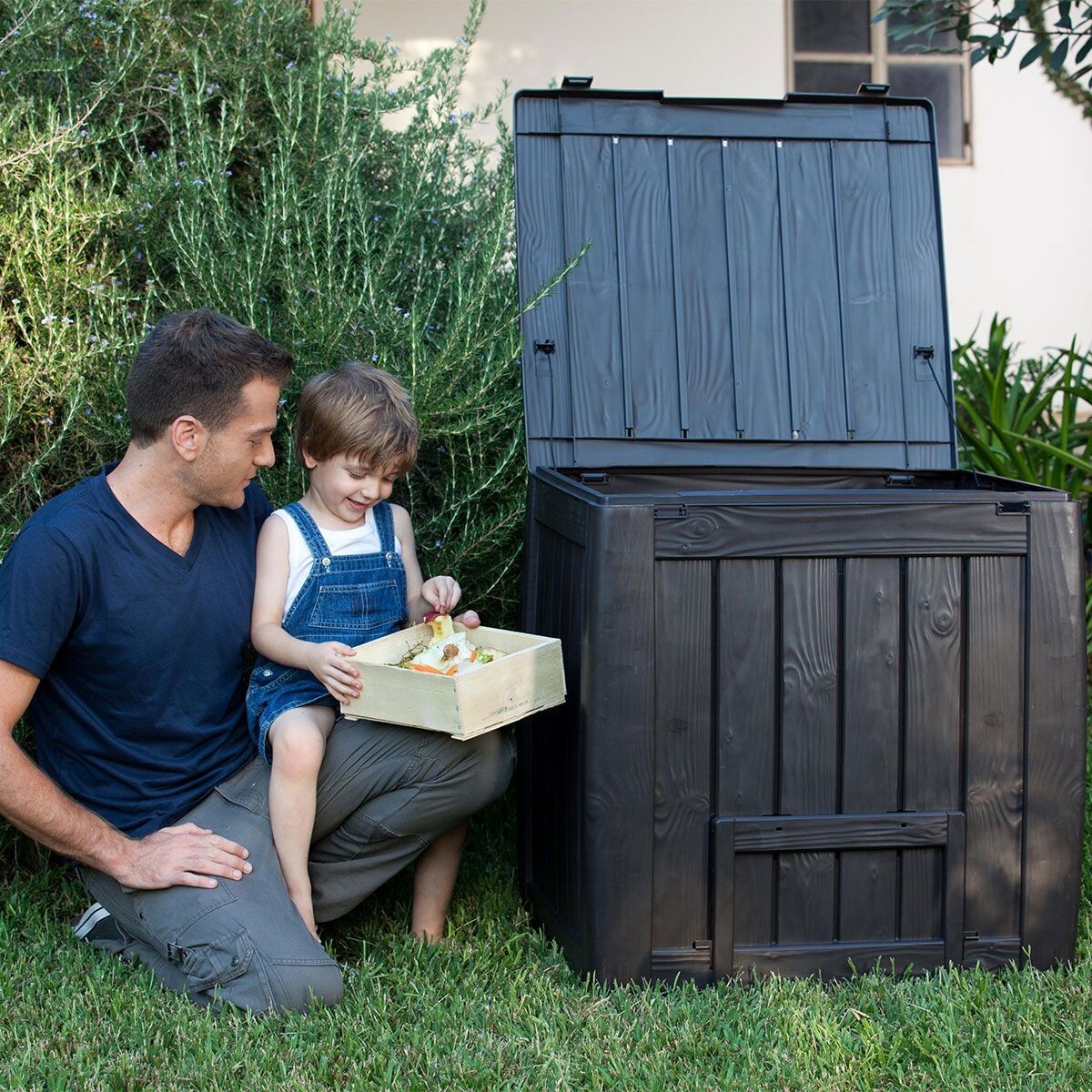 Keter Composter Garden Bin with Base Compost Converter Deco Wood Style ...