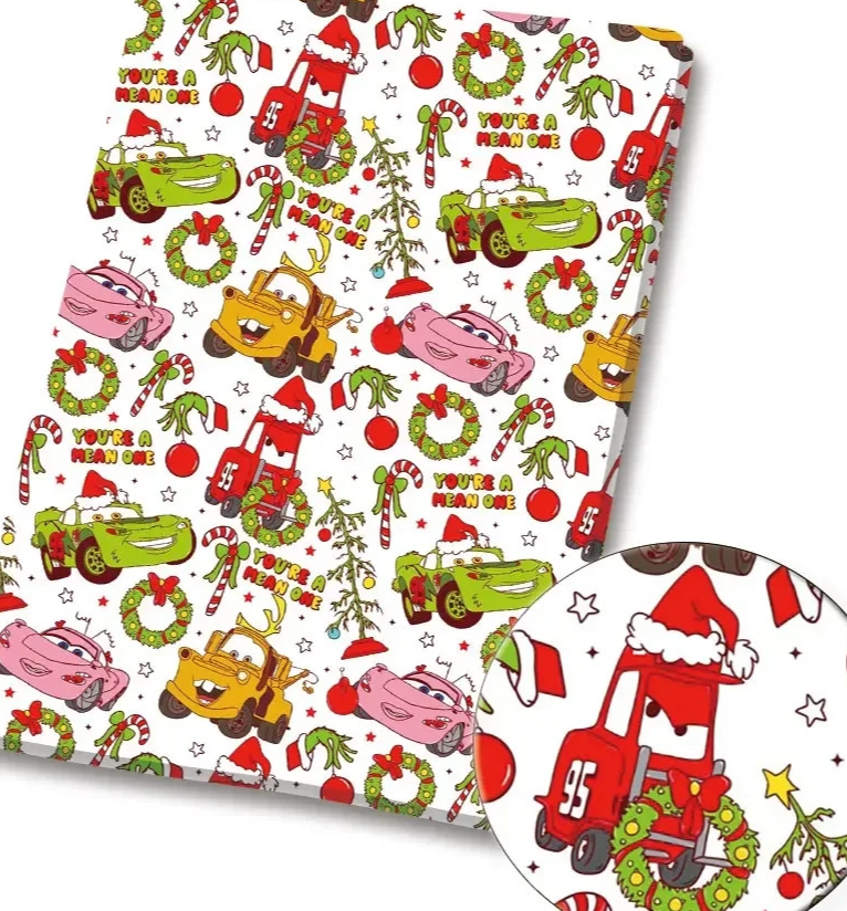 Polycotton Fabric Disney Cars Christmas mater Print – Half Yard 18x55 ...