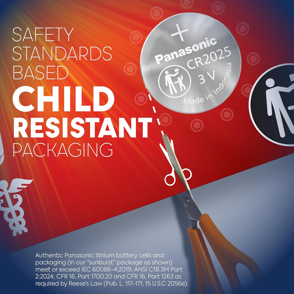 Panasonic CR2025 3.0 Volt Long Lasting Lithium Coin Cell Batteries in ...