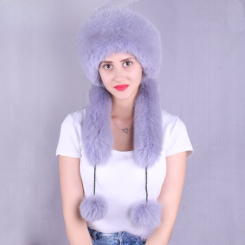 Real Silver Blue Fox Fur Hat Shapka Ushanka Whole Pelt Russian Hat w ...