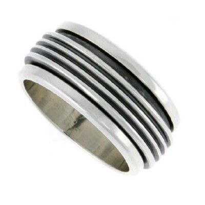 Handmade Sterling Silver Ribbed Design Center Spinner Ring | eBay