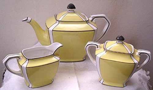 VTG ART DECO YELLOW WHITE STRIPE NORITAKE HANDPAINTED 5 PC TEA SET | eBay