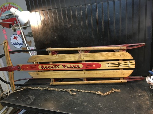 Vintage Wooden Snow Sled ROCKET PLANE 59IN GLIDER SLED | eBay