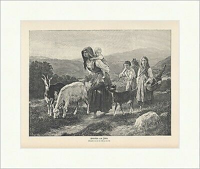 Heimkehr vom Felde Mutter Töchter Kind Ziegen Hügel Bauern Arbeit Frau ...