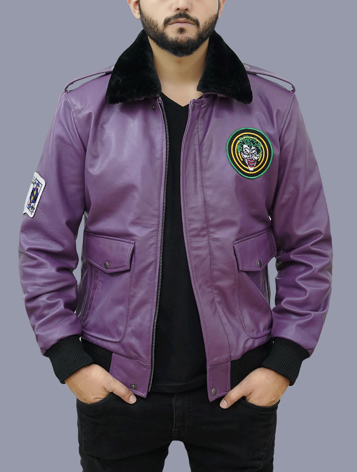 Handmade Batman Bob the Goon Henchman Joker Blue & Purple Bomber Jacket ...