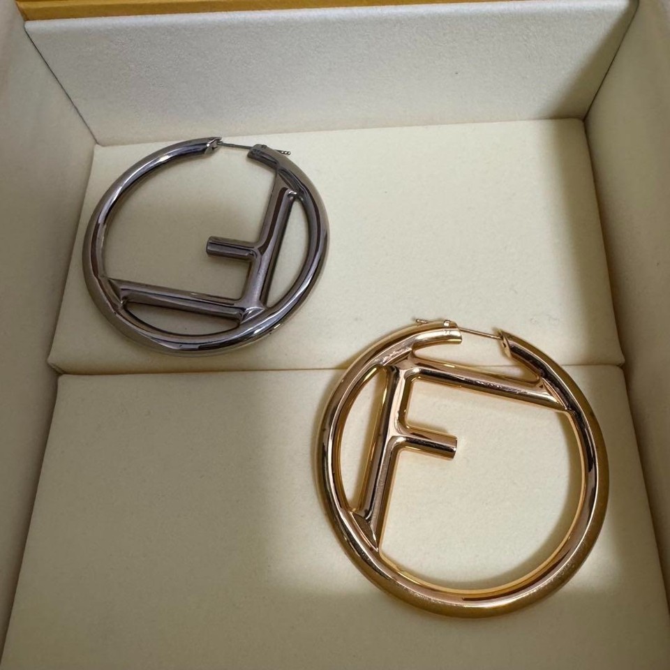 FENDI Hoop Earrings Gold Tone Large 5cm Diameter – Authentic Designer ...