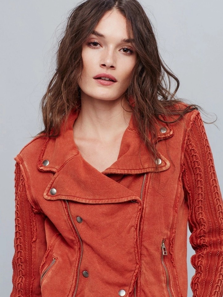 free people ruffle Moto sweater jacket Kenit double breasted ...