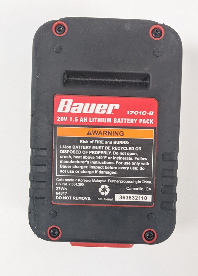 Bauer 20V Cordless Drill w/ Battery Charger & Tool Case Lithium Battery ...