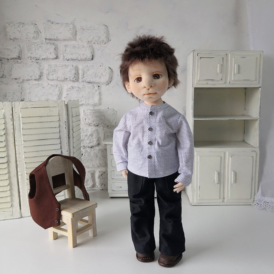 Handmade boy doll with brown hair 12.9 inches. An artistic doll. Rag ...