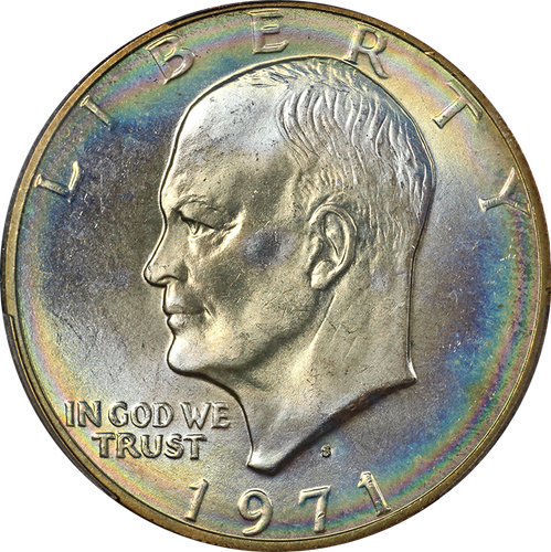 1971-S Eisenhower Ike Silver Dollar Iridescent Toning PCGS MS67 Strong ...