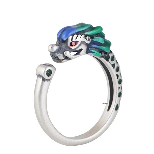 Solid 925 Sterling Silver Band Women Lucky Enamel Dragon Open Ring | eBay