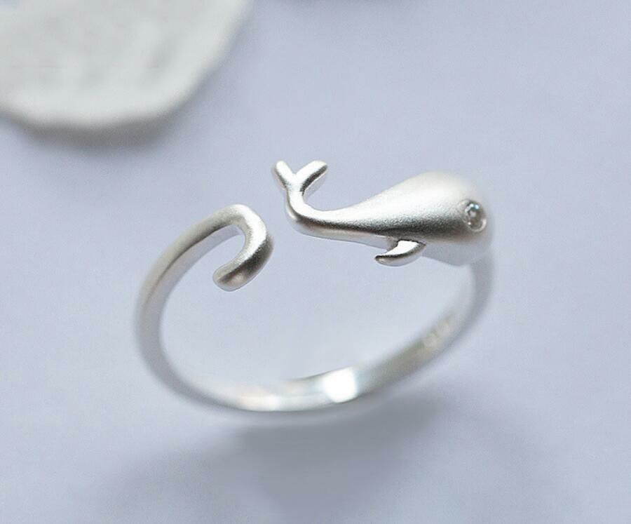Silver Animal Dolphin White Gold Promise Adjustable Band Ring | eBay
