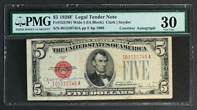 NQC Georgia Neese Clark Courtesy Autographed Fr. 1531 WWI 1928F $5 LTN ...