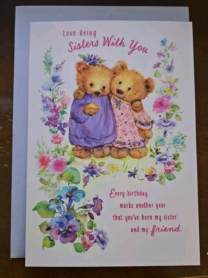 Mary Hamilton Hallmark teddy bear birthday card for a sister, Mary ...