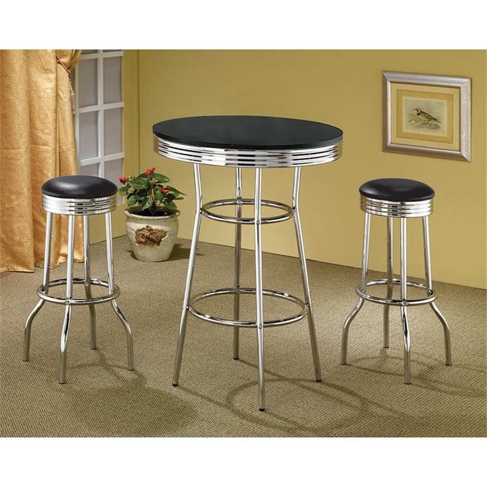Coaster Cleveland 30" Round Faux Leather Bar Stool in Black and Chrome ...
