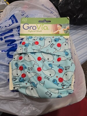RARE Grovia Hybrid Shell Waterproof Diaper Cover One AI2 NEW WHALE UR ...