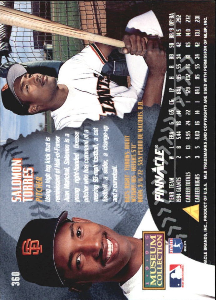 1995 (GIANTS) Pinnacle Museum Collection #360 Salomon Torres | eBay