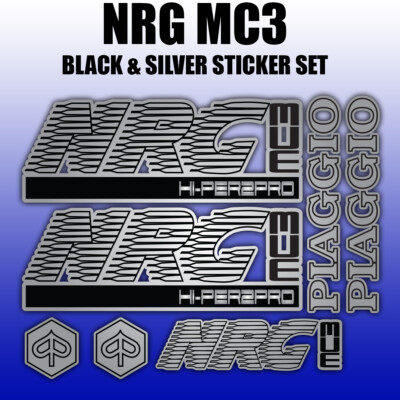 Piaggio NRG MC3 Decals / Sticker kit graphics BLACK SILVER | eBay