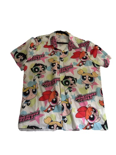 Power Puff Girls Button Up Short Sleeve Shirt Cartoon Network Size XL ...